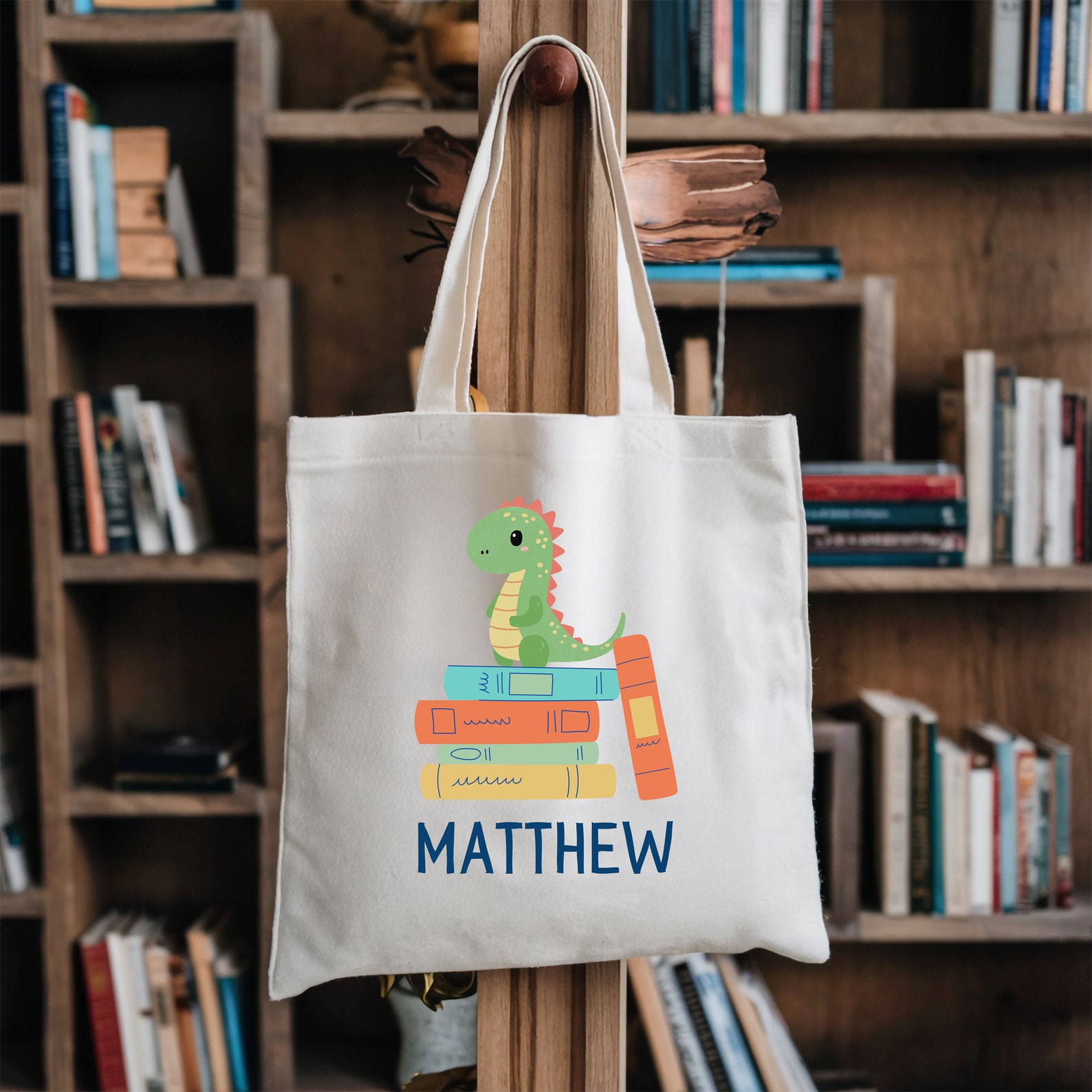 Customizable Kids Library Bag, T-rex Dinosaur Library Bag, Kids Library ...