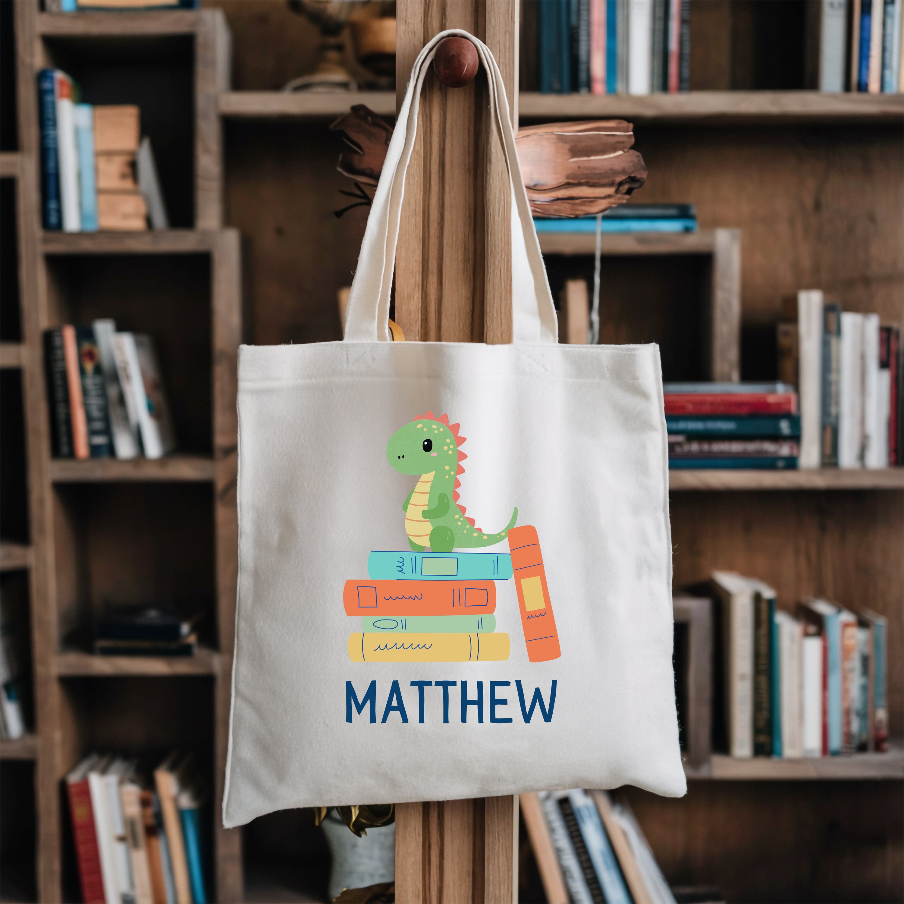 Customizable Kids Library Bag, T-rex Dinosaur Library Bag, Kids Library ...