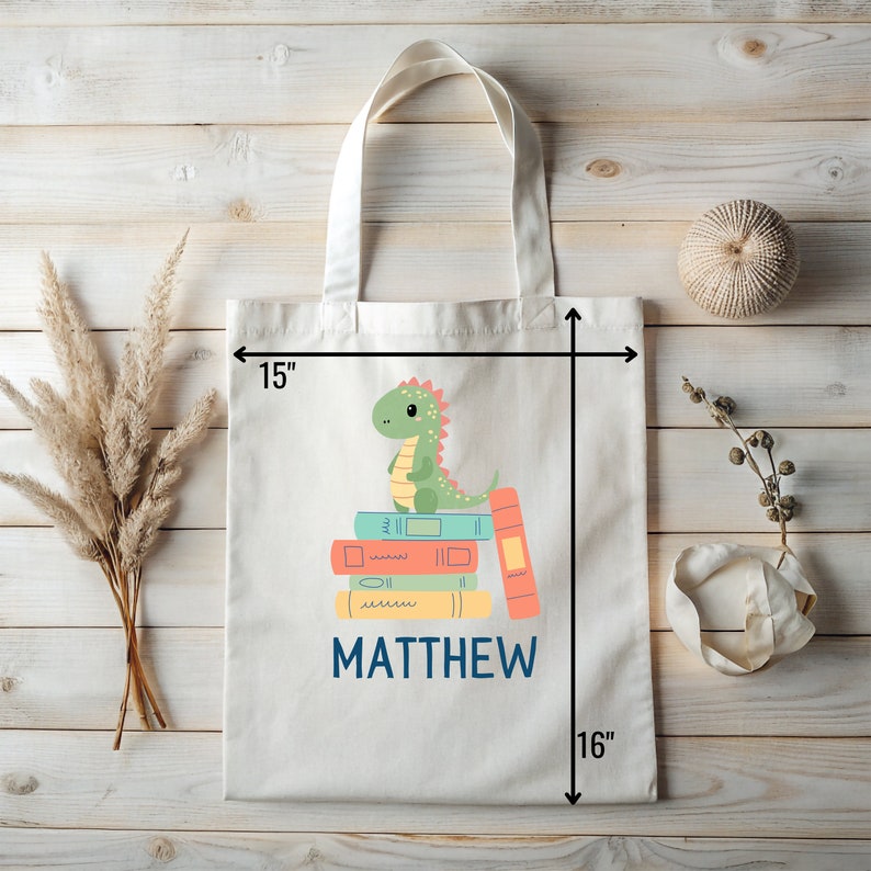 Customizable Kids Library Bag, T-rex Dinosaur Library Bag, Kids Library ...