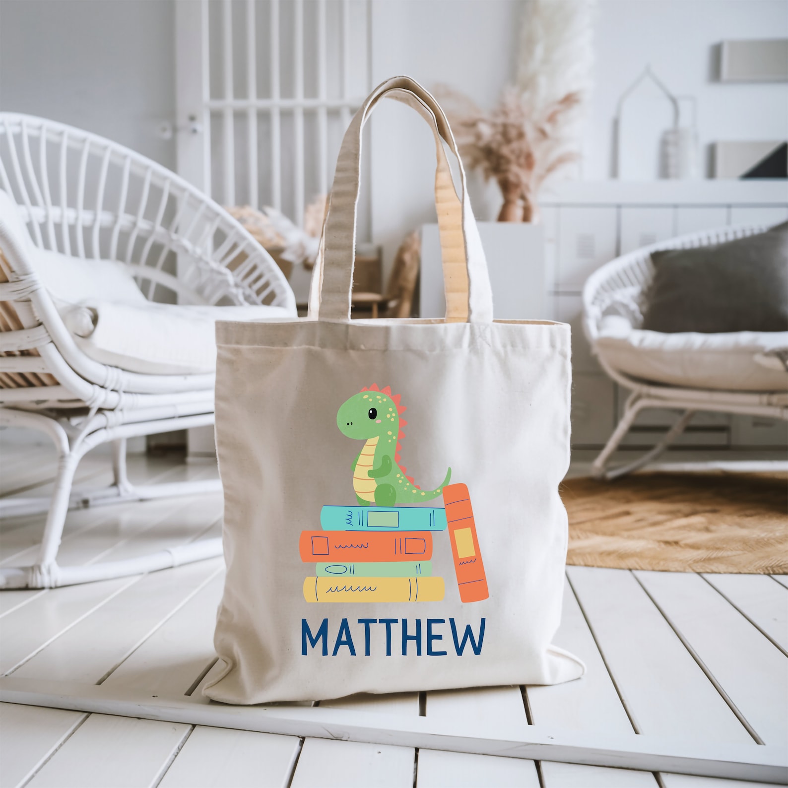 Customizable Kids Library Bag, T-rex Dinosaur Library Bag, Kids Library ...