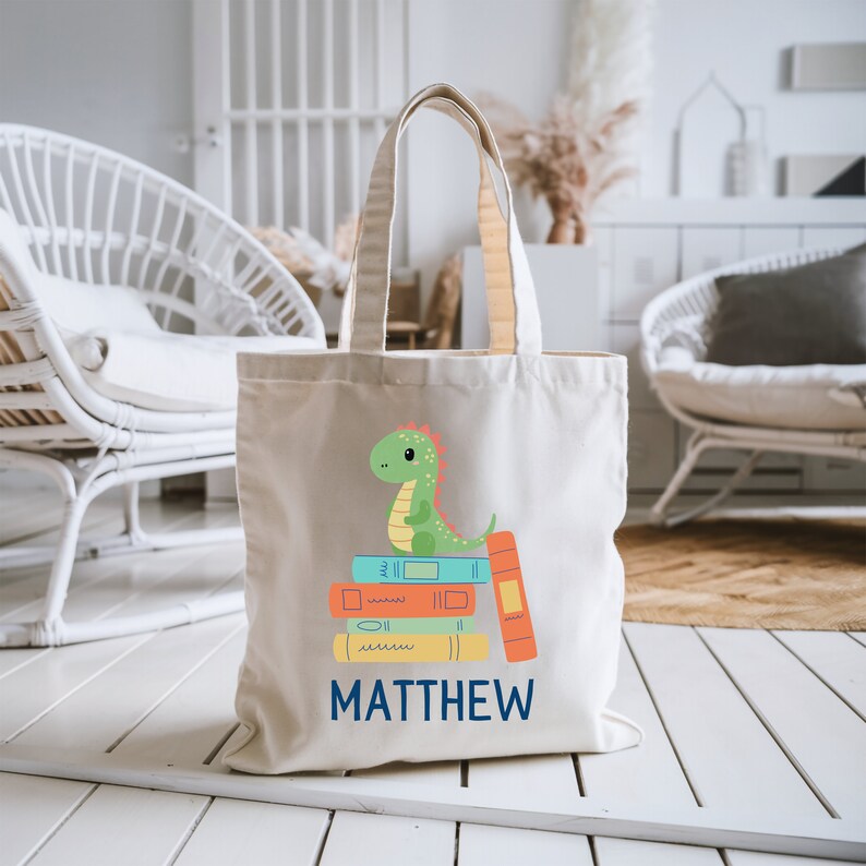 Customizable Kids Library Bag, T-rex Dinosaur Library Bag, Kids Library ...