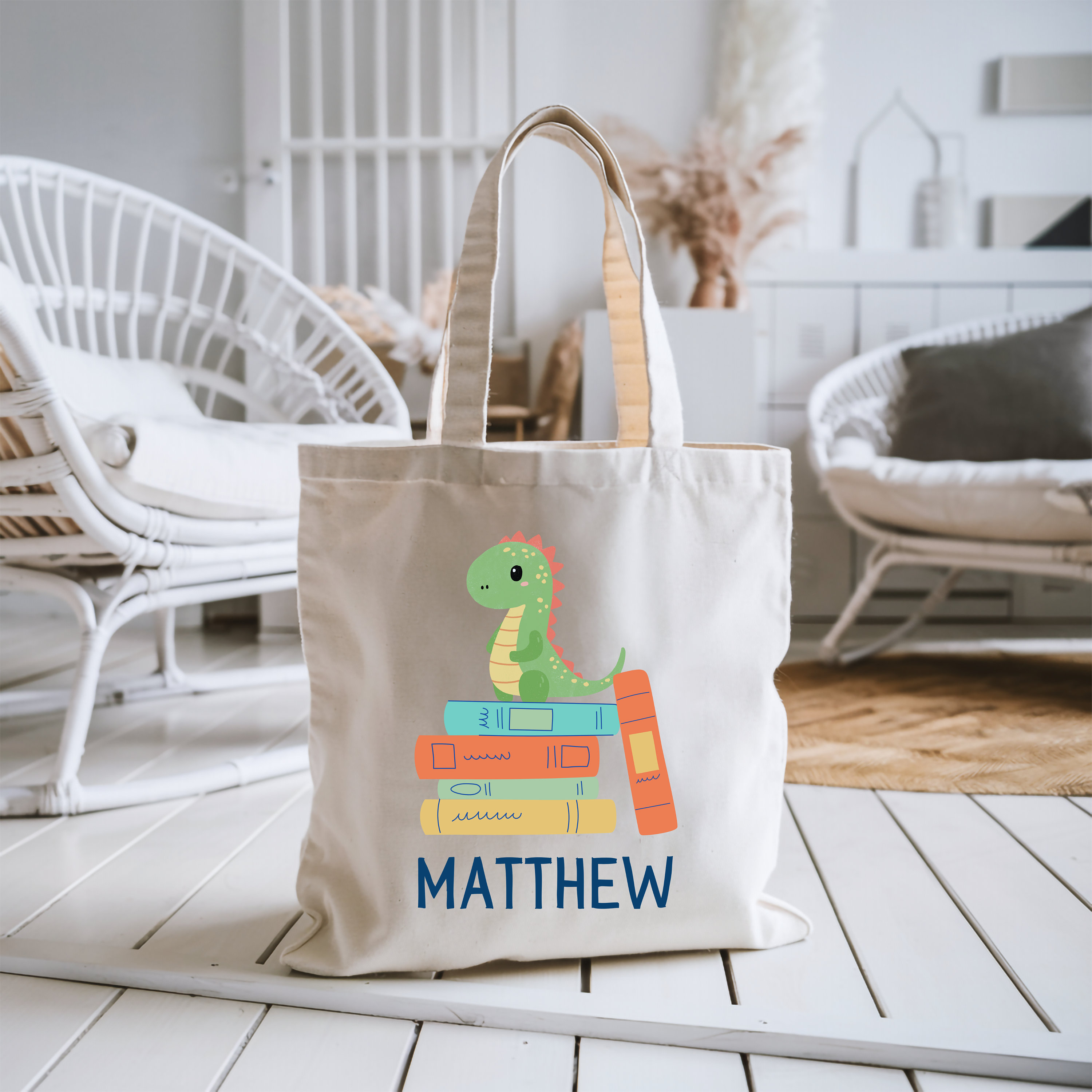 Customizable Kids Library Bag, T-rex Dinosaur Library Bag, Kids Library ...