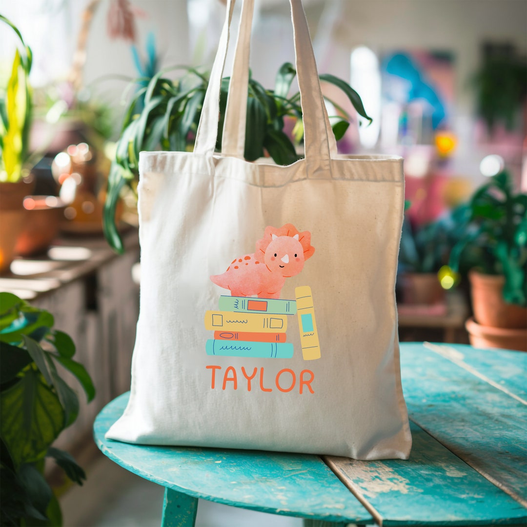 Customizable Kid Library Bag, Cute Dinosaur Library Bag, Kids Library ...
