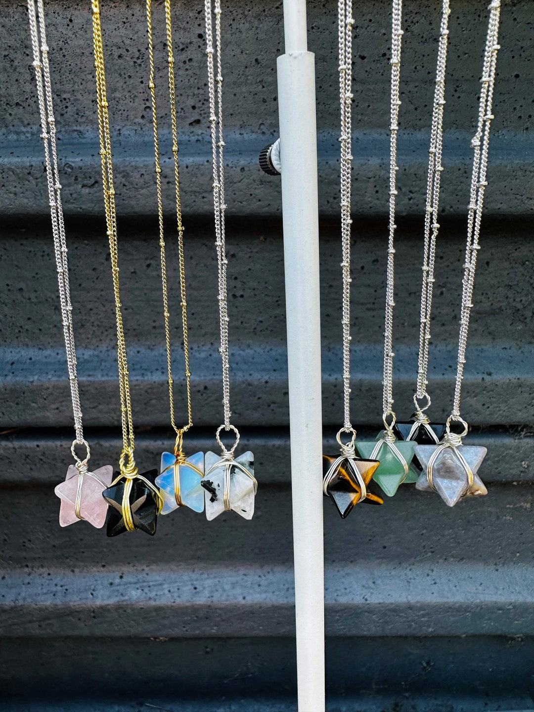 Mini Merkaba Crystal Necklace / Gemstone Necklace / Silver & Gold ...