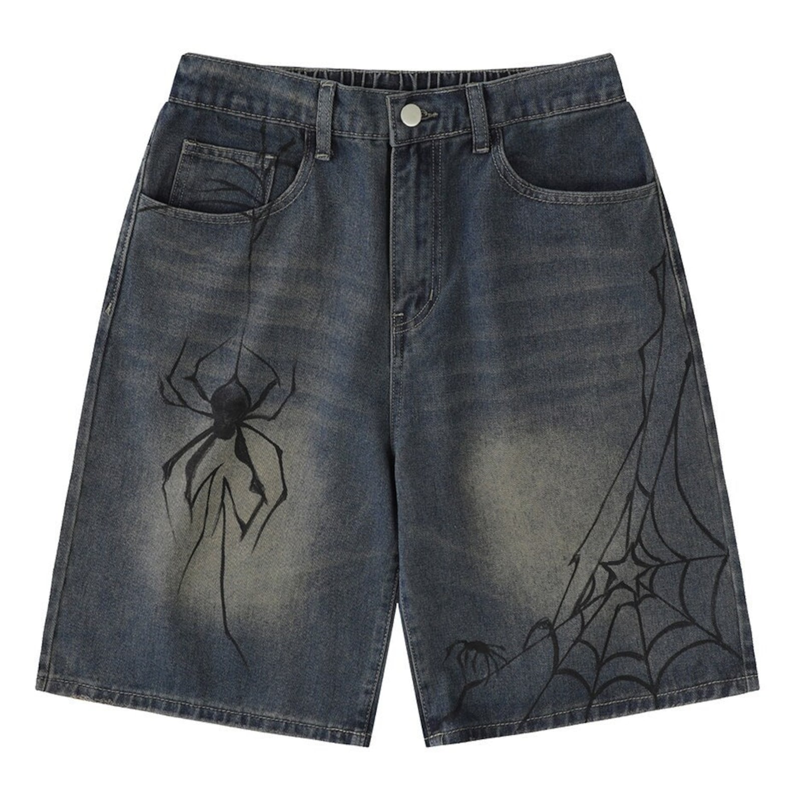 Spider Cobweb Printed Denim Jorts - Etsy