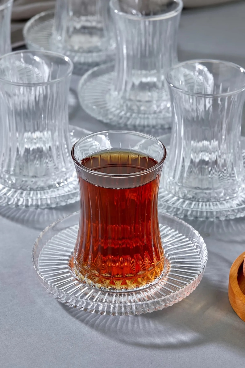 Handmade Turkish Tea Set, Stemless Tea Cups, Saucers (12 Pcs ...