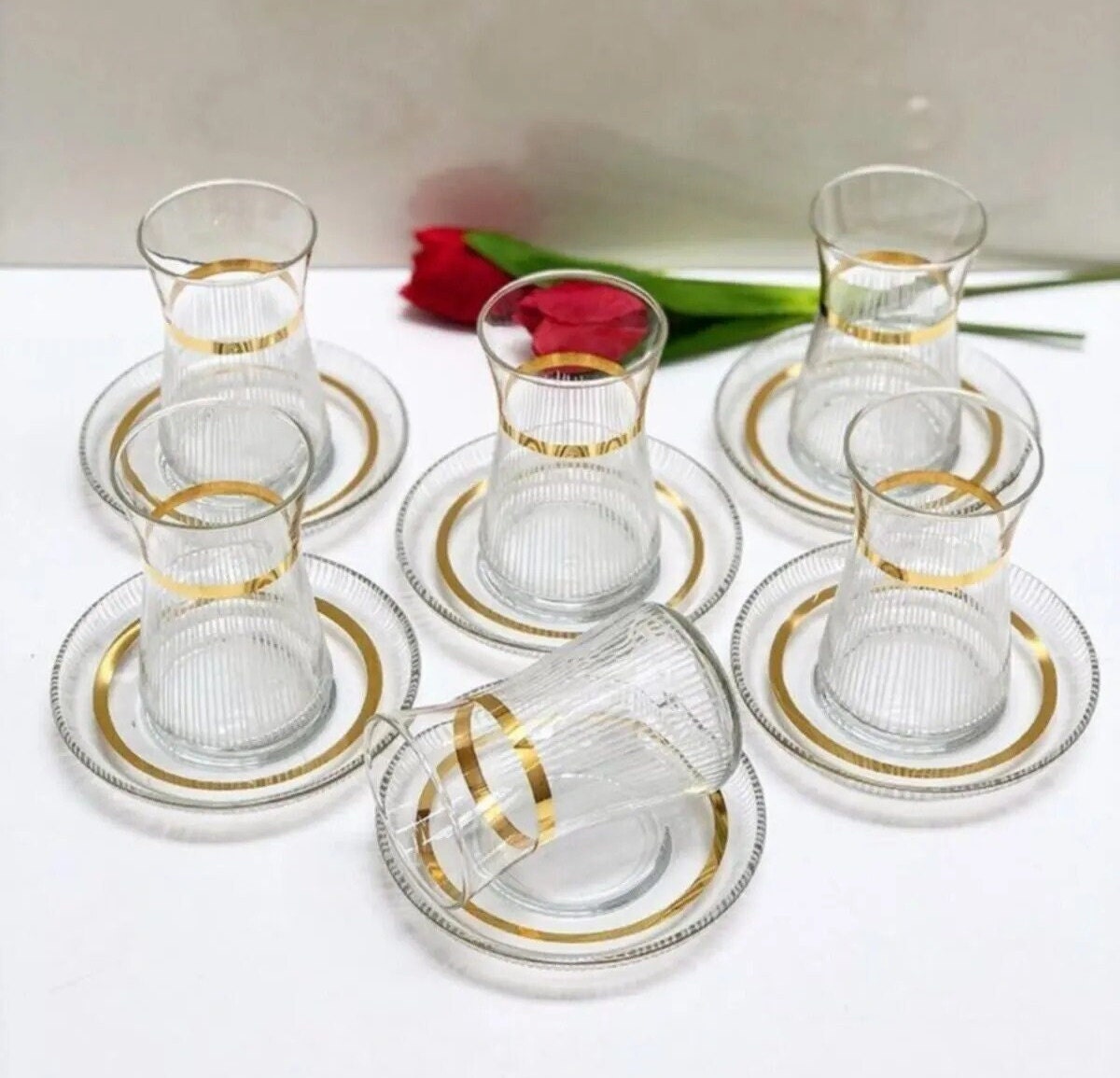 Handmade Turkish Tea Set, Tea Cups and Saurcers, Gold Rim, Gold Gilded ...