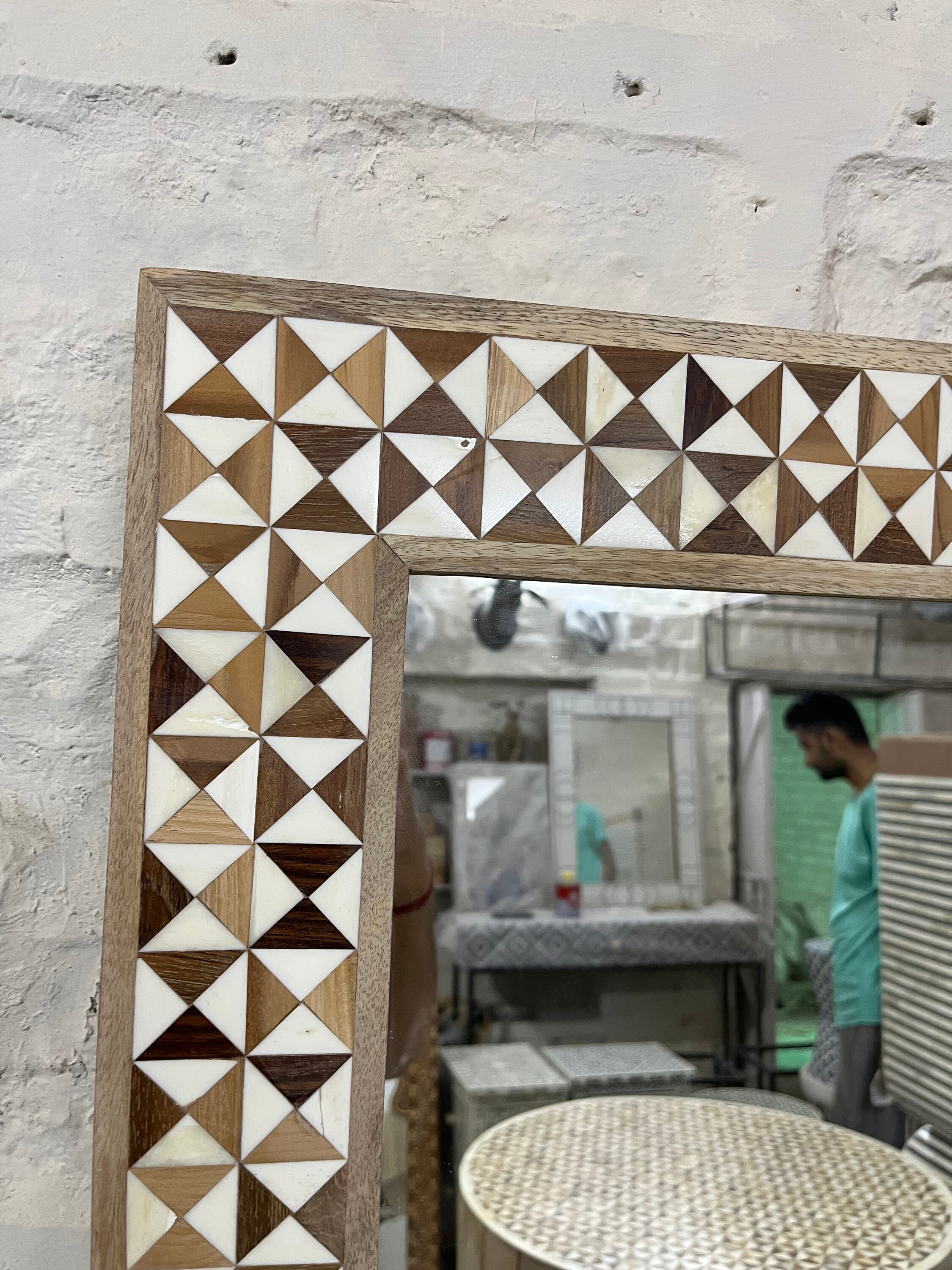 Wooden Rectangular Bone Inlay Wall Hanging Mirror With Glass,home Decor ...