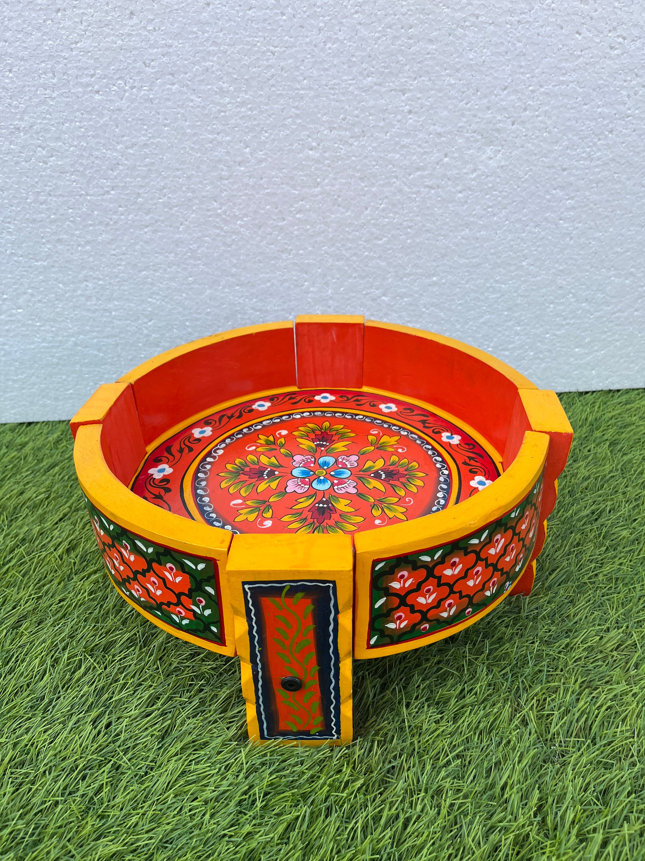 Wooden Round Painted Orange Color Chakki Tableindian Coffee - Etsy