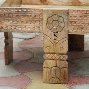 Wooden Squer Shape Coffee Chakki Table Hukka Mill Table With Carved ...