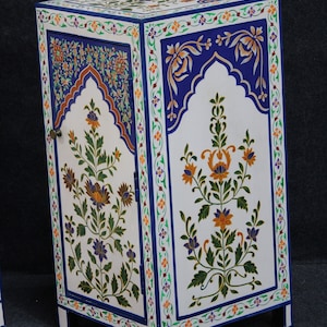 Wooden Mango Wood Solid Bedside Table With Painted,white and Blue Color ...