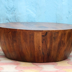 Wooden Solid Wood Natural Polished Drum Round Coffee Table,dining ...