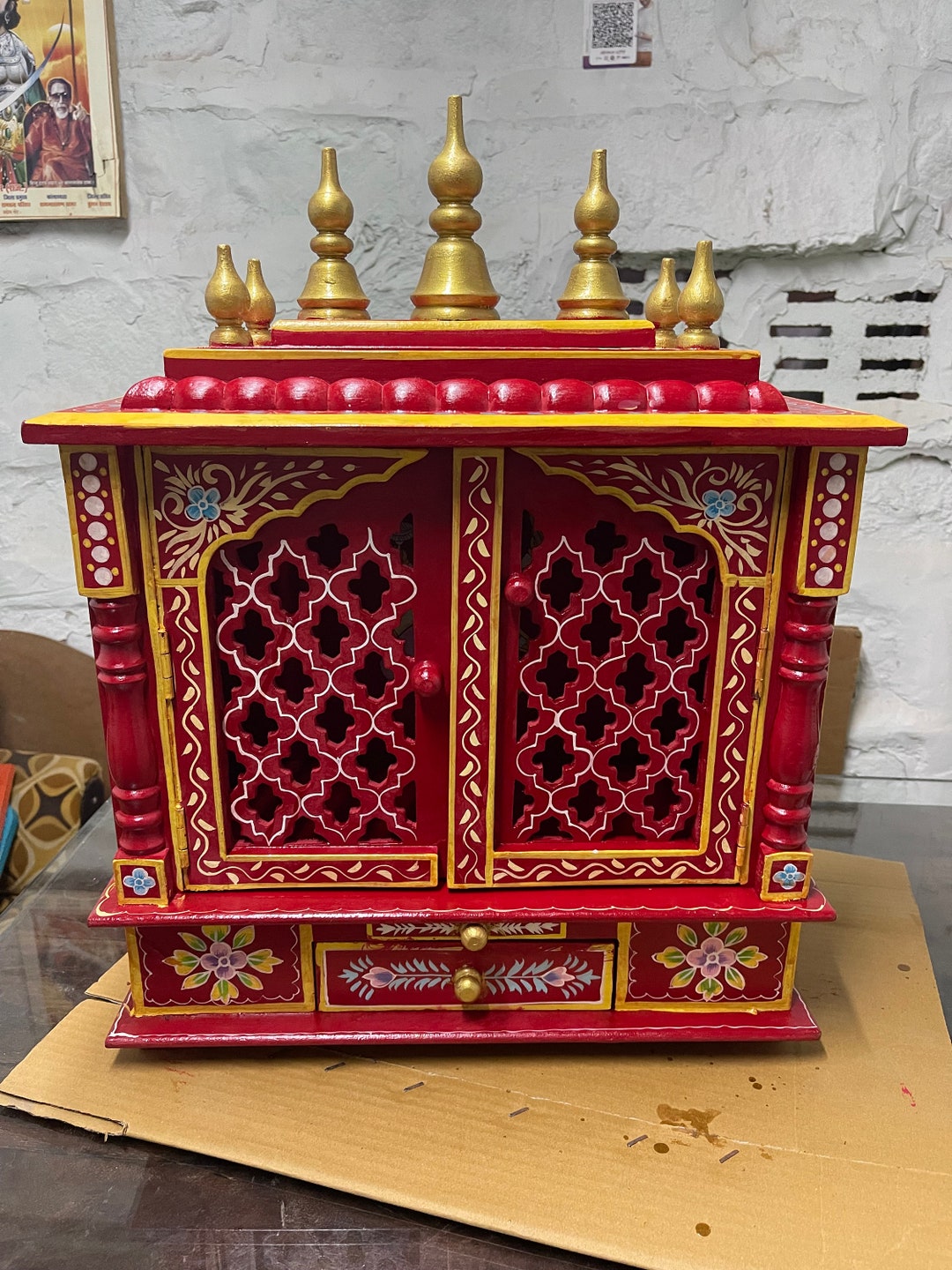 Indian Mandir ,home Decor Pooja Ghar Wall Mount Temple,handicrafts ...