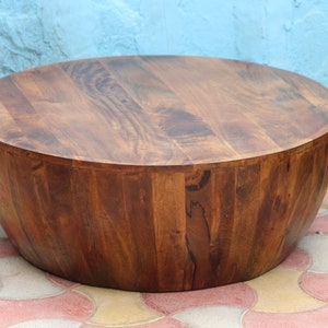 Wooden Solid Wood Natural Polished Drum Round Coffee Table,dining ...