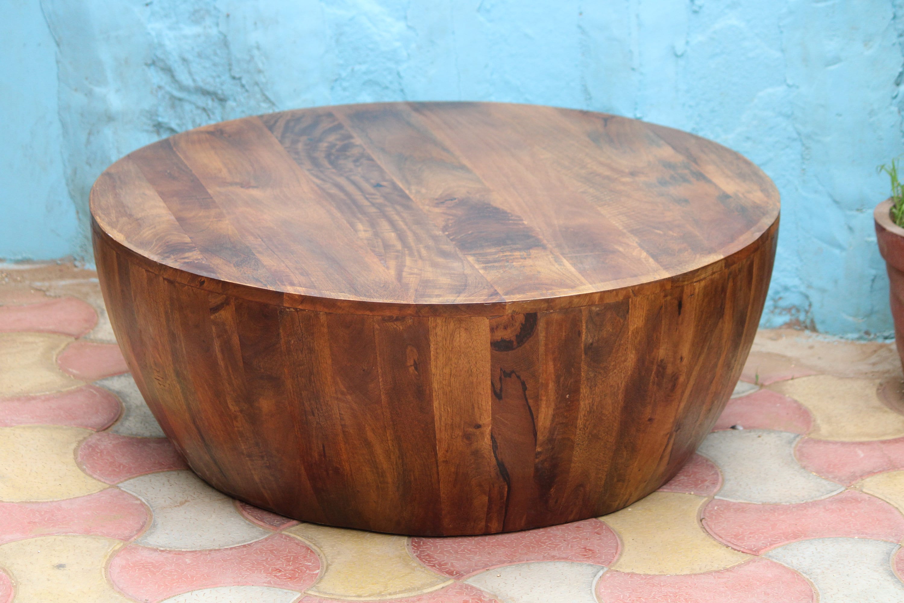 Wooden Solid Wood Natural Polished Drum Round Coffee Table,dining ...