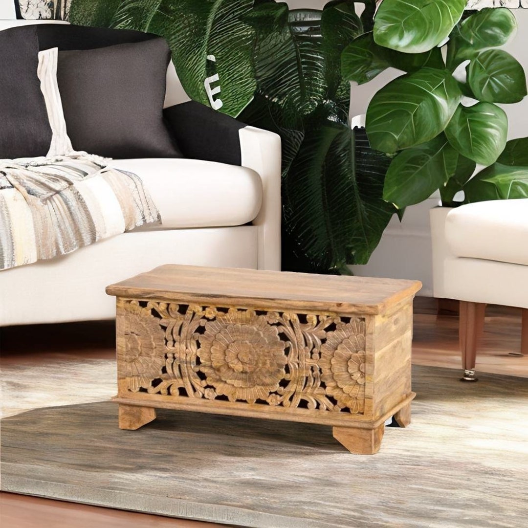 Wooden Carved Trunk Box, Handicraft Blanket Box, Living-room Coffee ...