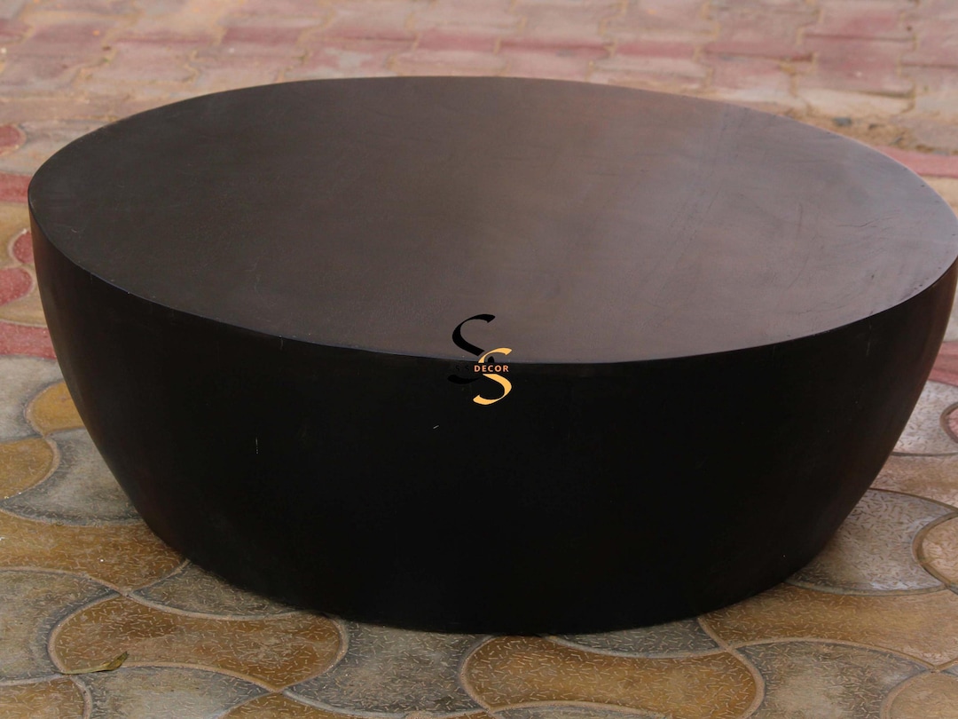 Mango Wood Black Color Drum Coffee Table,round Cocktail Table,damru ...