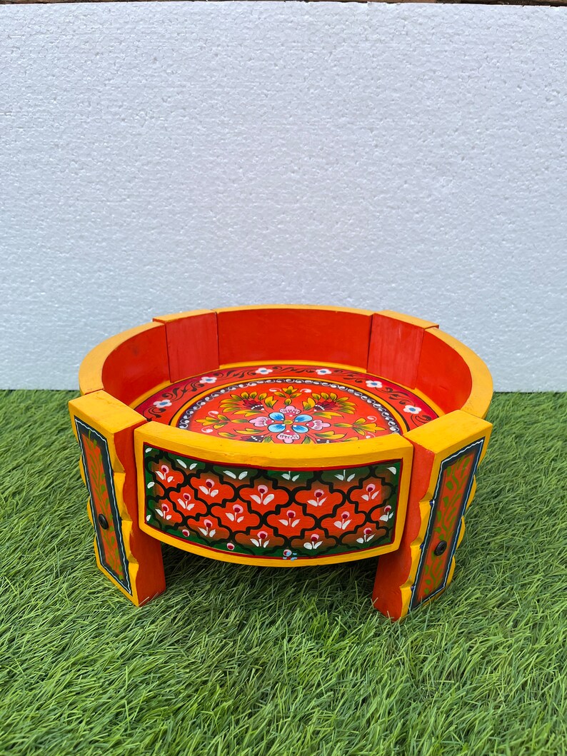 Wooden Round Painted Orange Color Chakki Tableindian Coffee - Etsy
