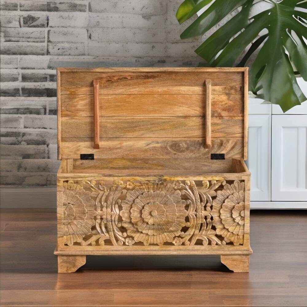 Wooden Carved Trunk Box, Handicraft Blanket Box, Living-room Coffee ...