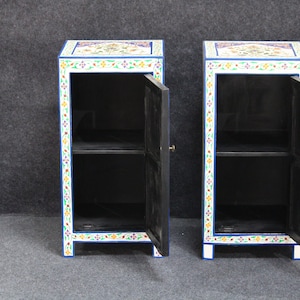 Wooden Mango Wood Solid Bedside Table With Painted,white and Blue Color ...