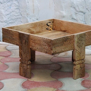 Wooden Squer Shape Coffee Chakki Table Hukka Mill Table With Carved ...