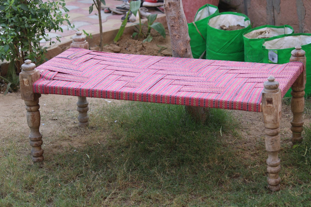 Handcrafted Indian Charpai Bed, Solid Wood Frame, Boho Outdoor Decor - Etsy
