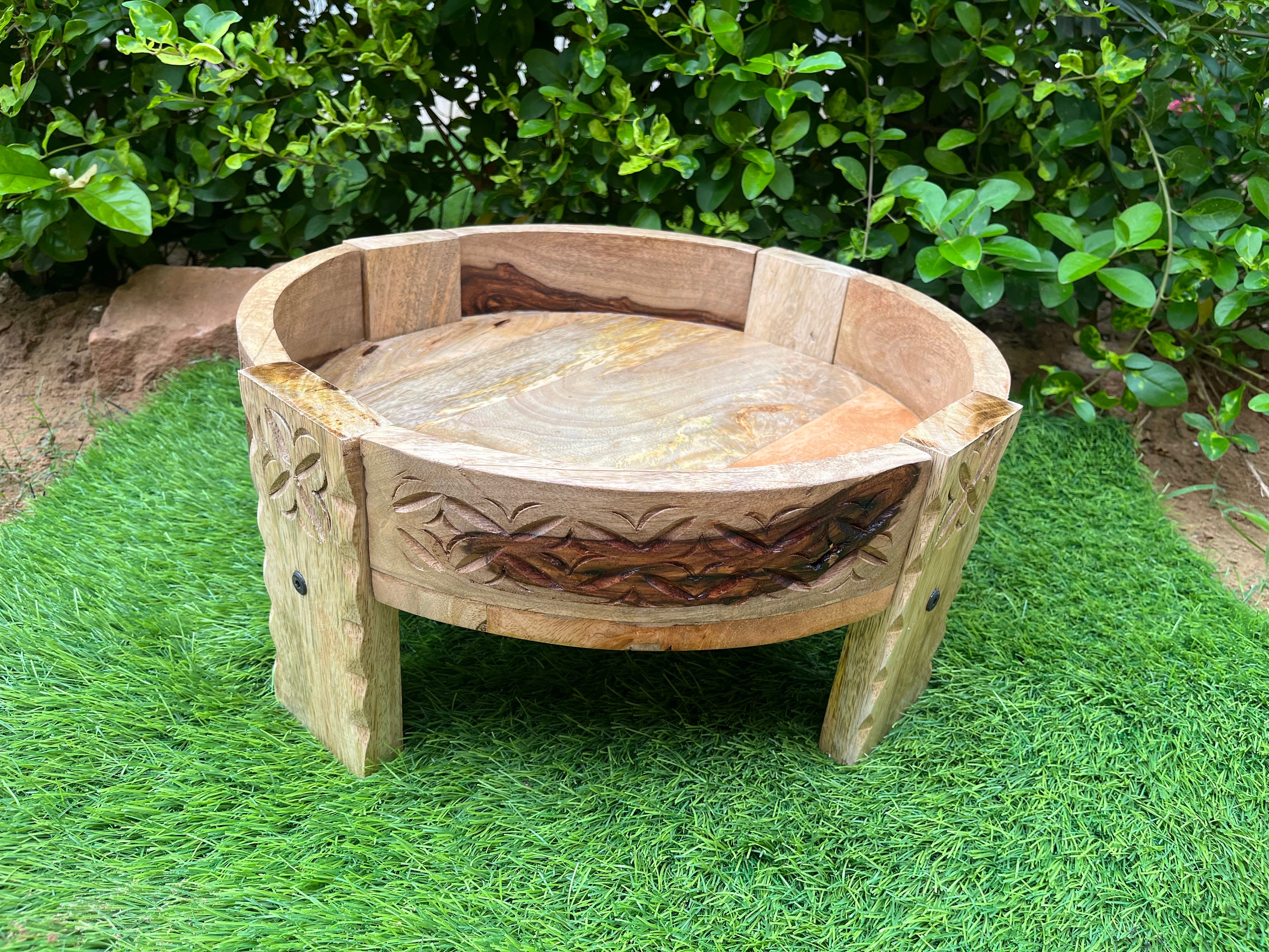 Wooden Solid Wood Round Indian Chakki Coffee Table,center Hukka Table ...