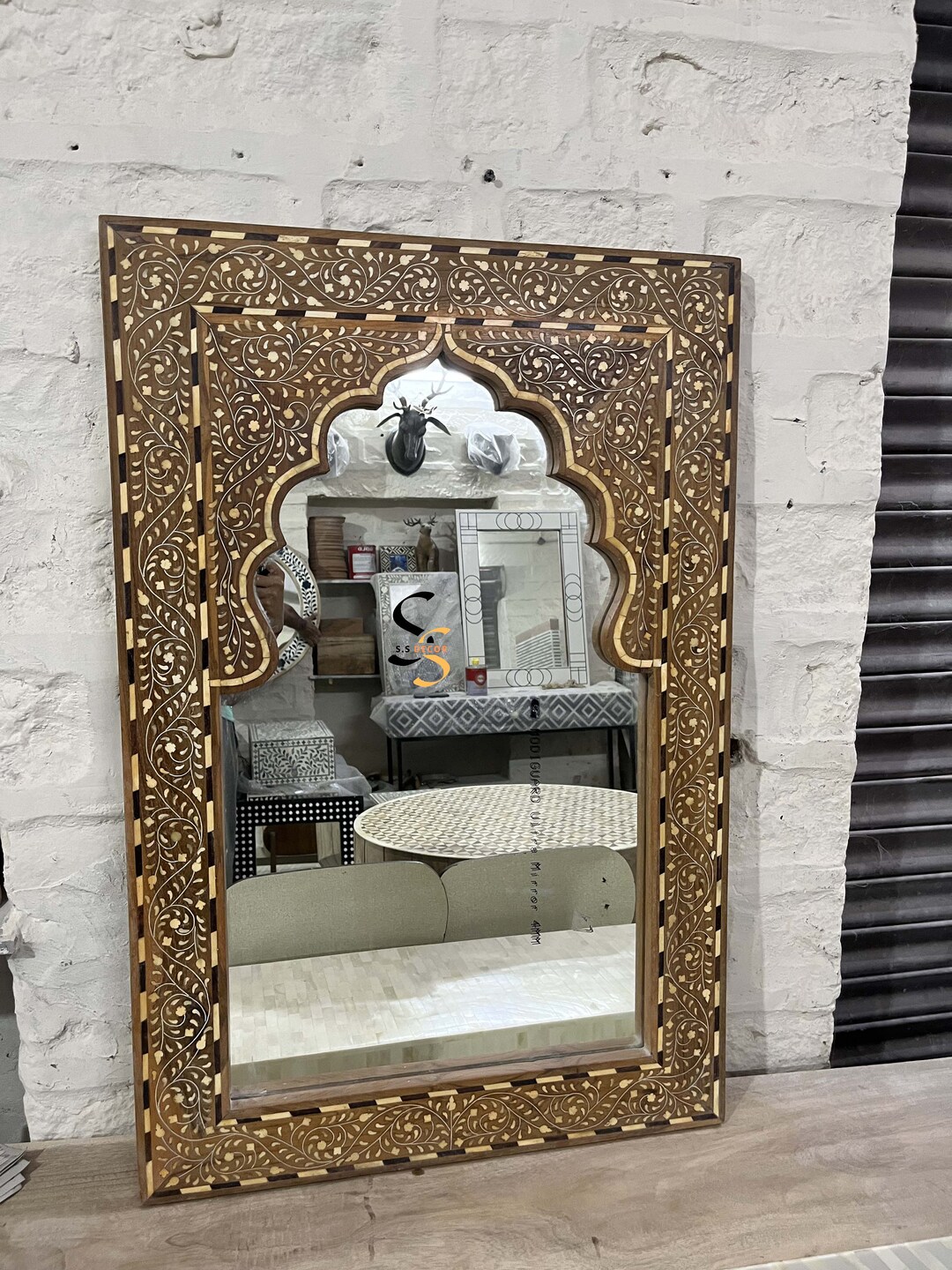 Wooden Bone Inlay Wall Hanging Sagvan Wood Mirror for Home and Office ...