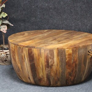Handcrafted Solid Wood Drum Coffee Table, Boho Indian Centerpiece - Etsy