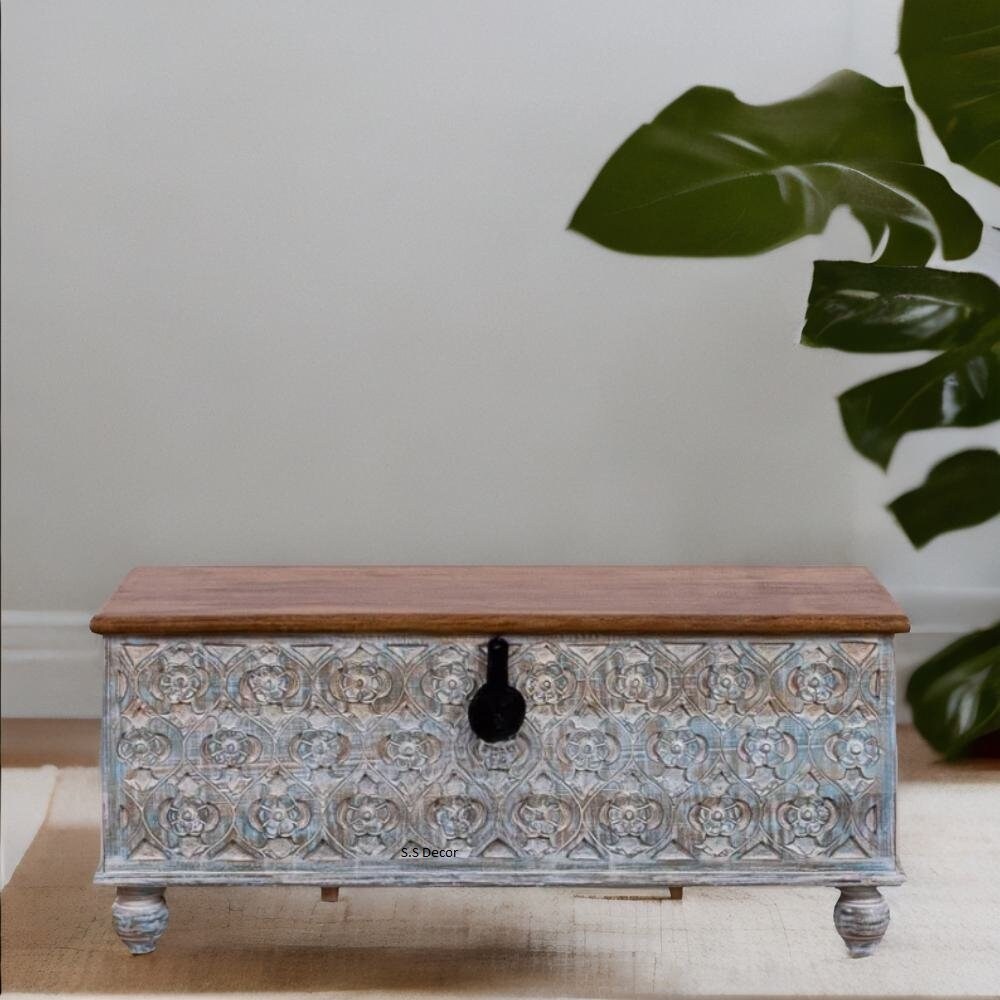 Wooden Carved Trunk Box, Living-room Coffee Table, Handicraft Storage ...