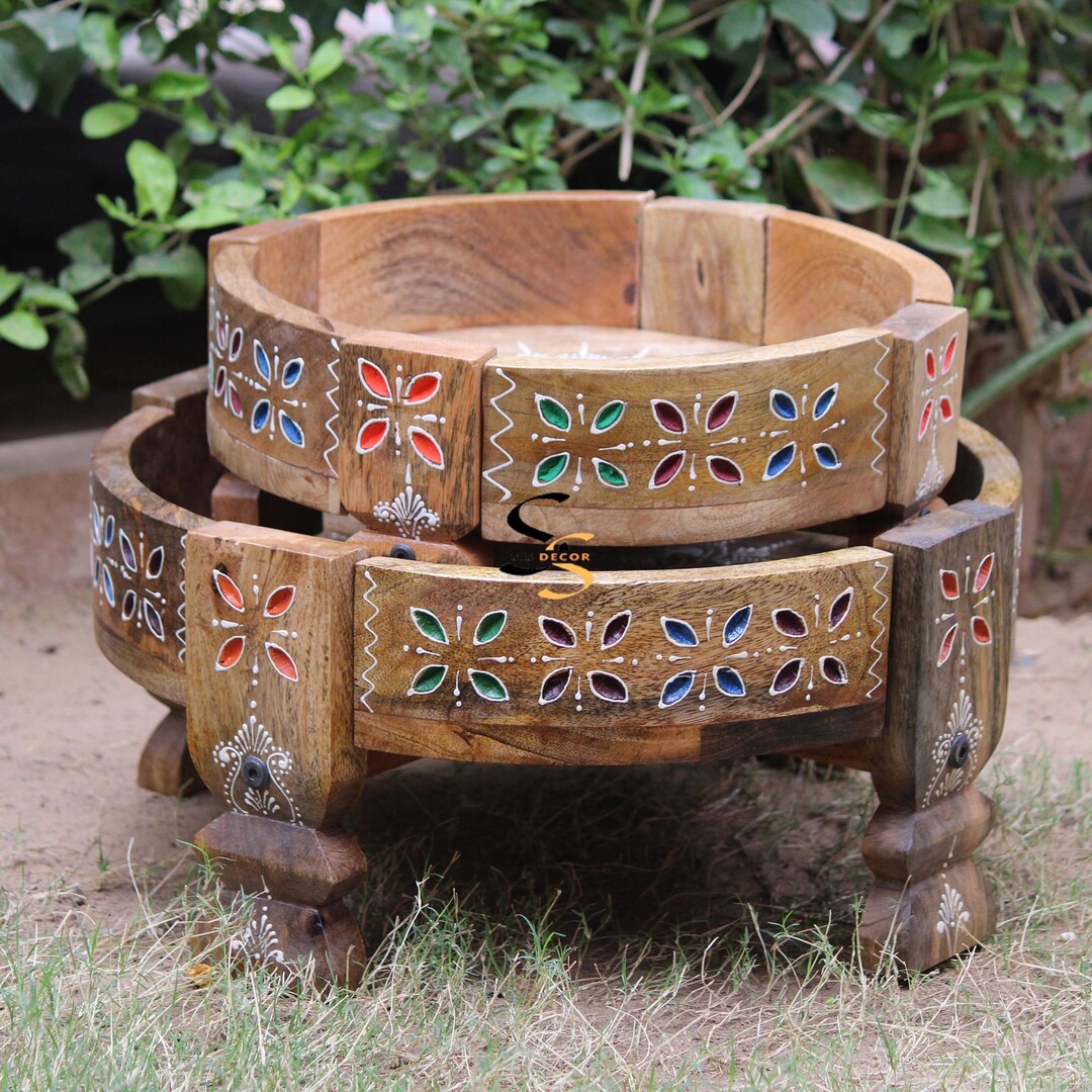 Mango Wood Chakki Table Set, Ethnic Painted Coffee Table, Boho Decor - Etsy