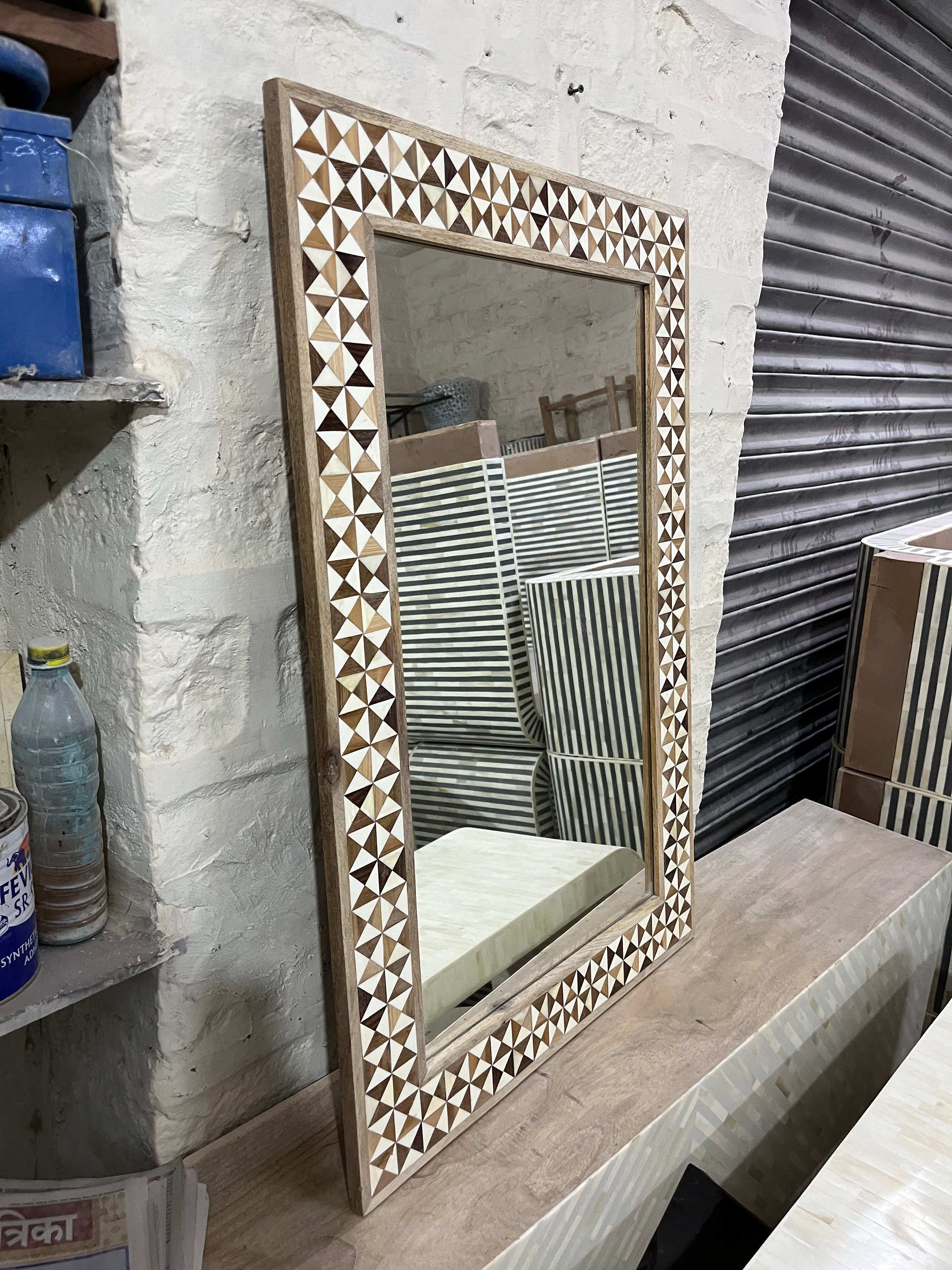 Wooden Rectangular Bone Inlay Wall Hanging Mirror With Glass,home Decor ...