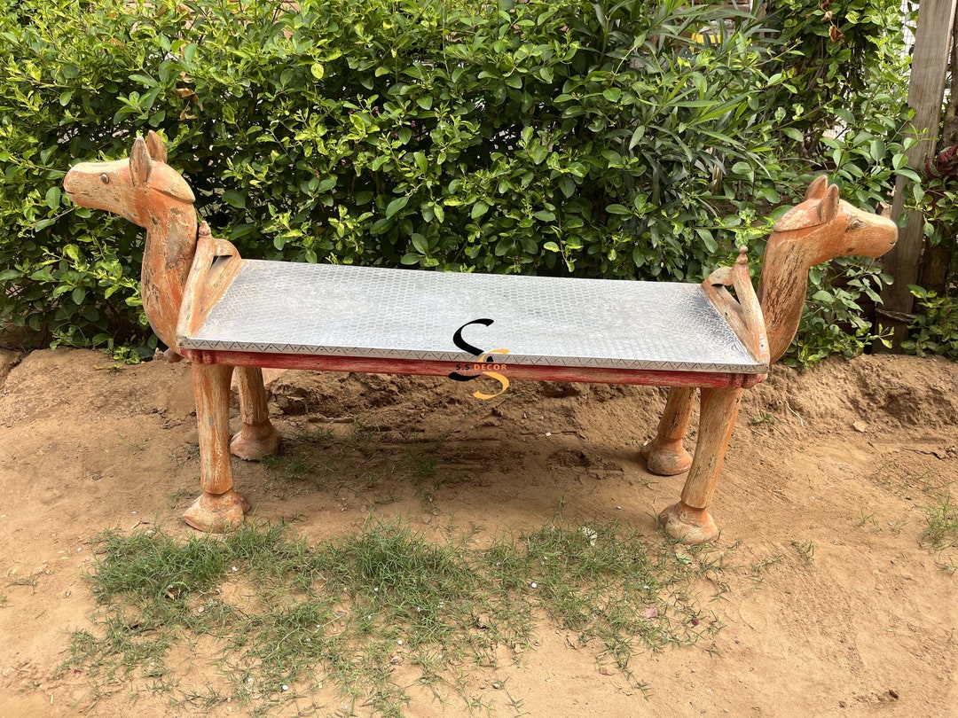 Wooden Solid Wood Camel Face Coffee Table and Stool Brass Fitted ...