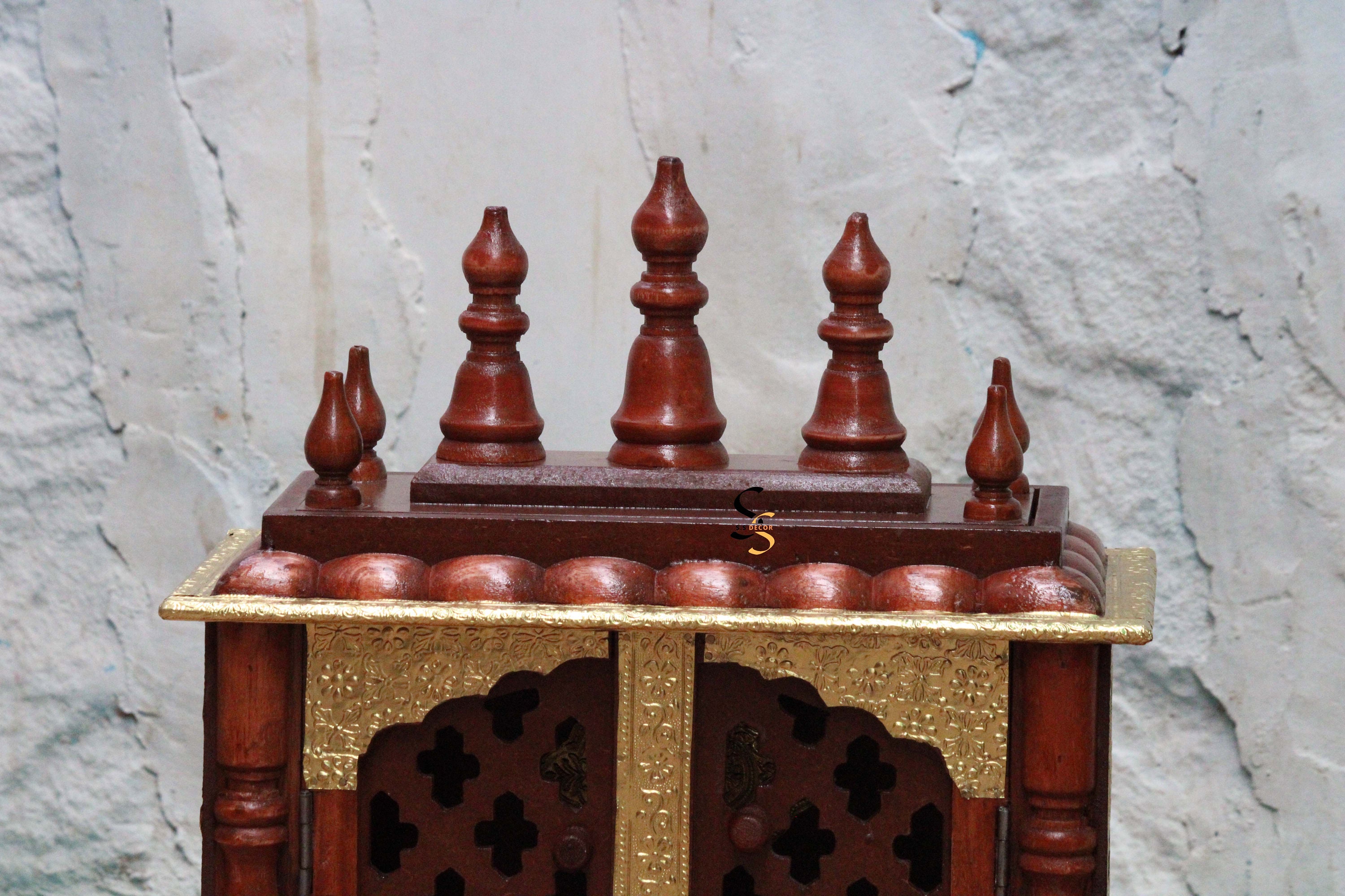 Solid Wood Pooja Mandir, Wooden Poojatemple With Drawers New Designe ...