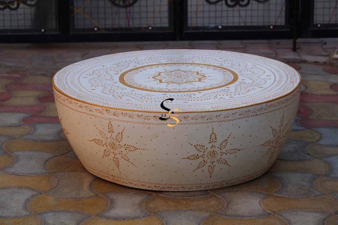 Hand-painted Indian Drum Coffee Table, Solid Wood, Boho Decor - Etsy