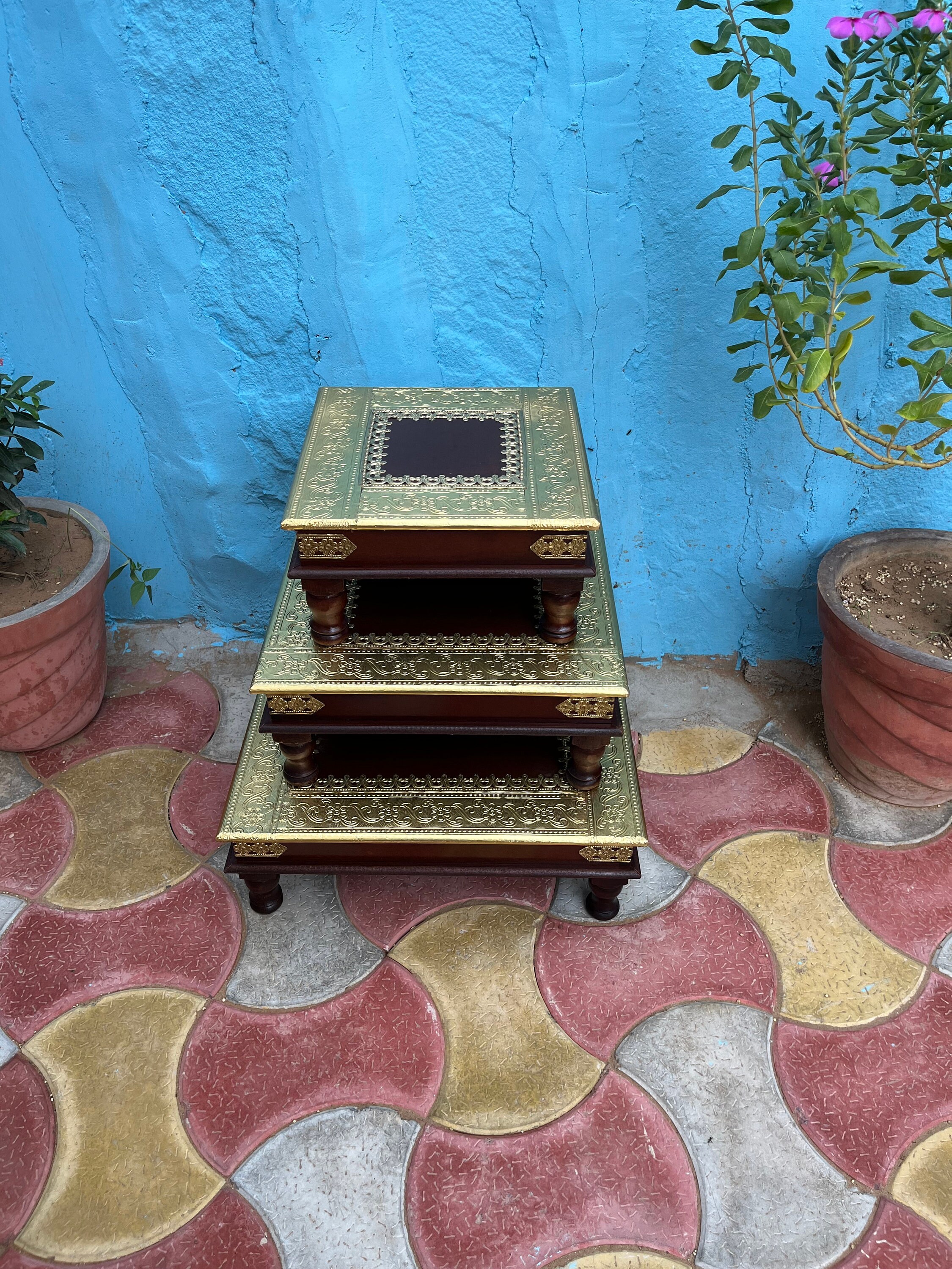 Wooden Bajot Table Indian Solid Wood Chokki Table Set of 3 - Etsy