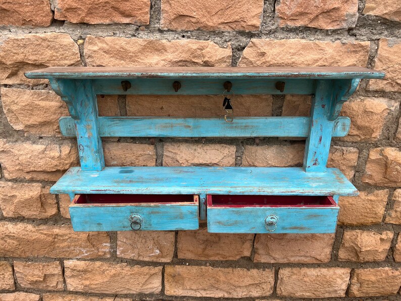 Wooden Solid Wood Blue Color Wall Hanging Key Holder and Chest - Etsy