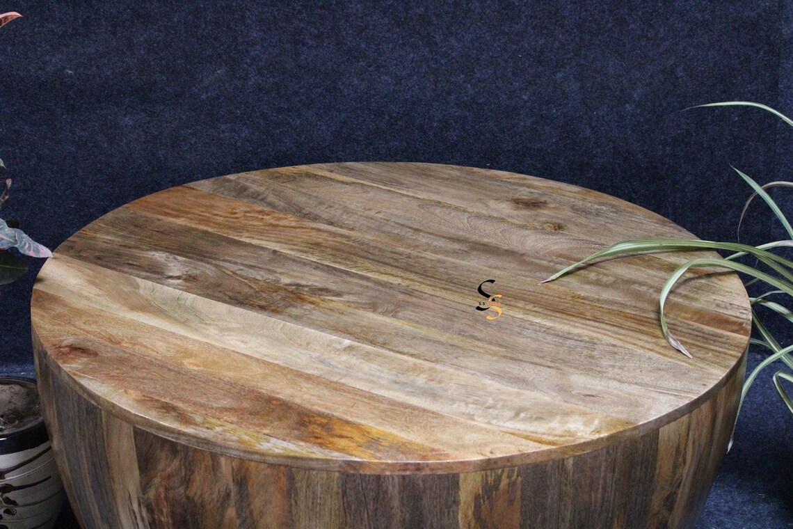 Handcrafted Solid Wood Drum Coffee Table, Boho Indian Centerpiece - Etsy