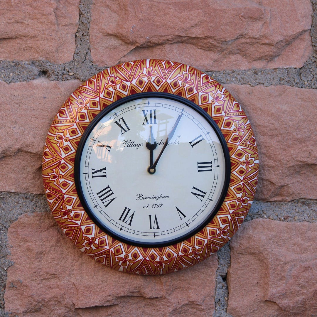 Wooden Wall Hanging Painted Clock,indian Solid Wood Watch,polished ...
