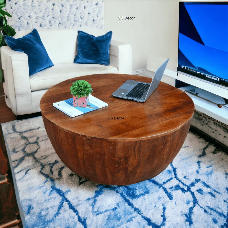 Wooden Mango Wood Coffee Table,round Table,cocktail Table,dining Table ...