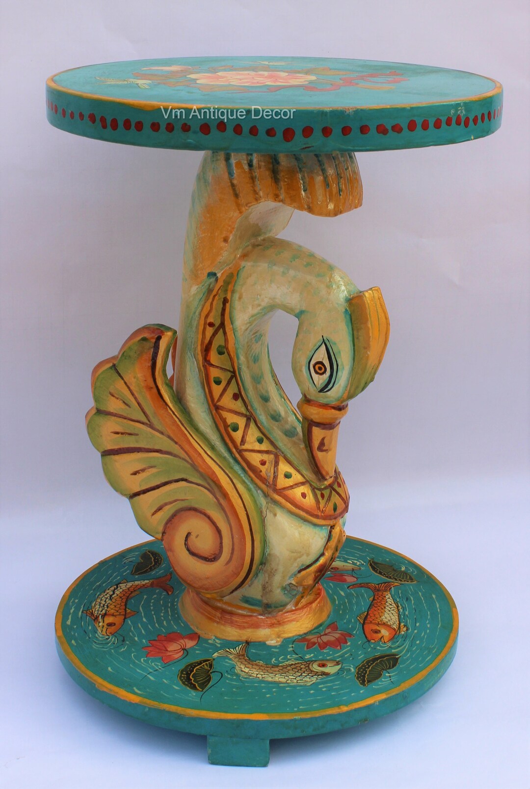 Hand-painted Mango Wood Coffee Table: Round Duck Accent Table - Etsy