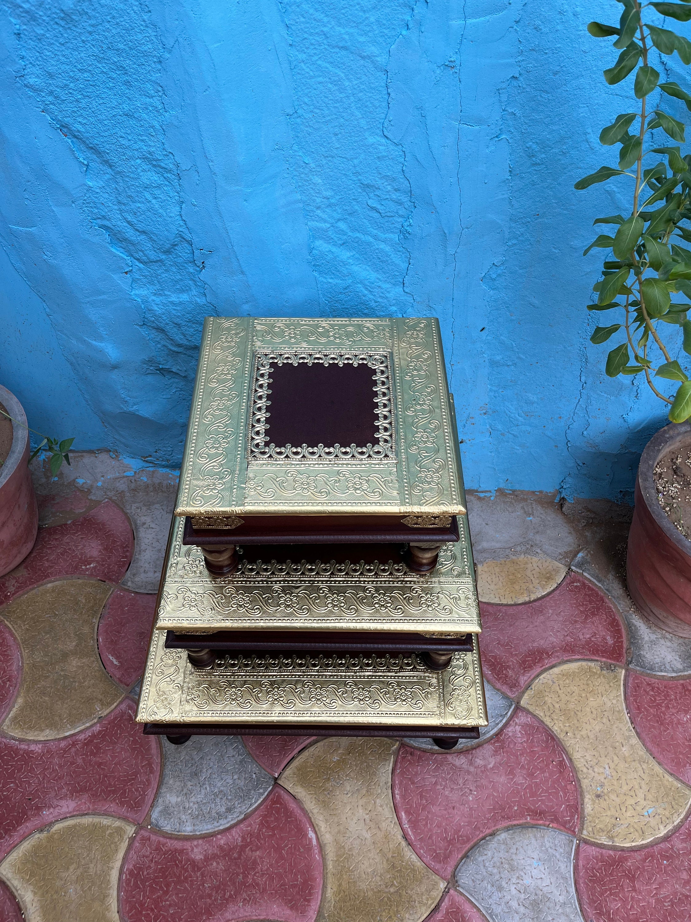 Wooden Bajot Table Indian Solid Wood Chokki Table Set of 3 - Etsy