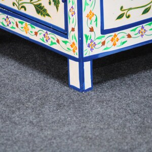 Wooden Mango Wood Solid Bedside Table With Painted,white and Blue Color ...