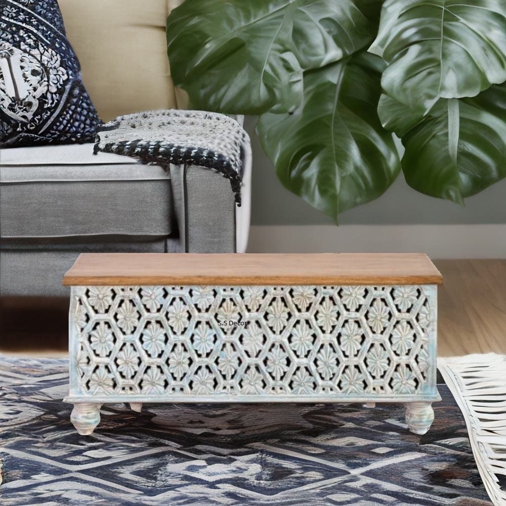 Indian Wooden Beautiful Solid Mango Wood Carved Trunk Storage - Etsy