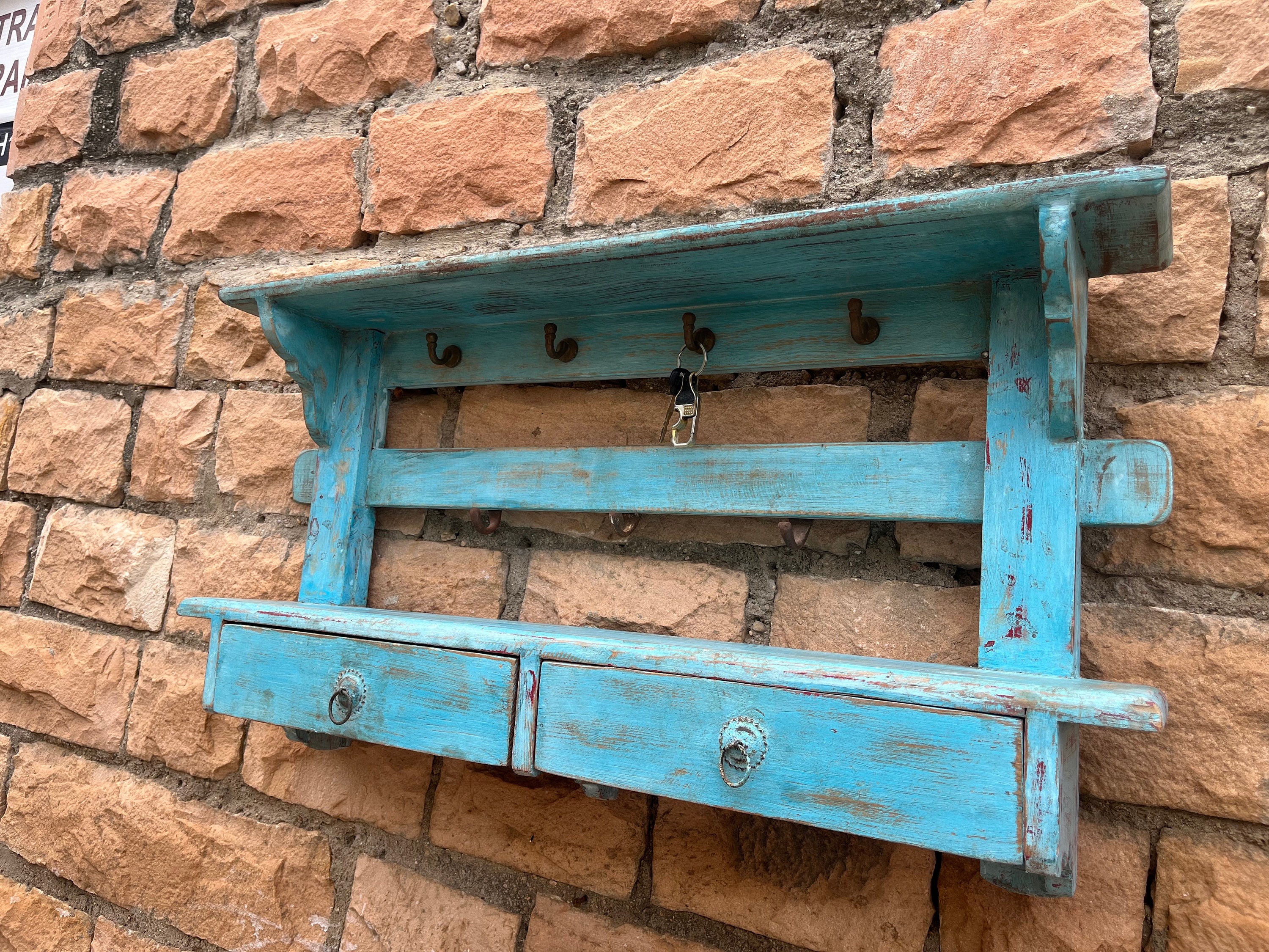 Wooden Solid Wood Blue Color Wall Hanging Key Holder and Chest - Etsy