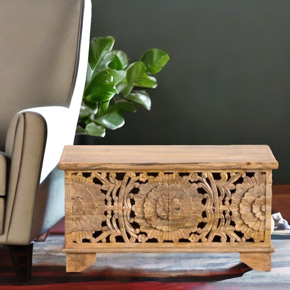 Wooden Carved Trunk Box, Handicraft Blanket Box, Living-room Coffee ...