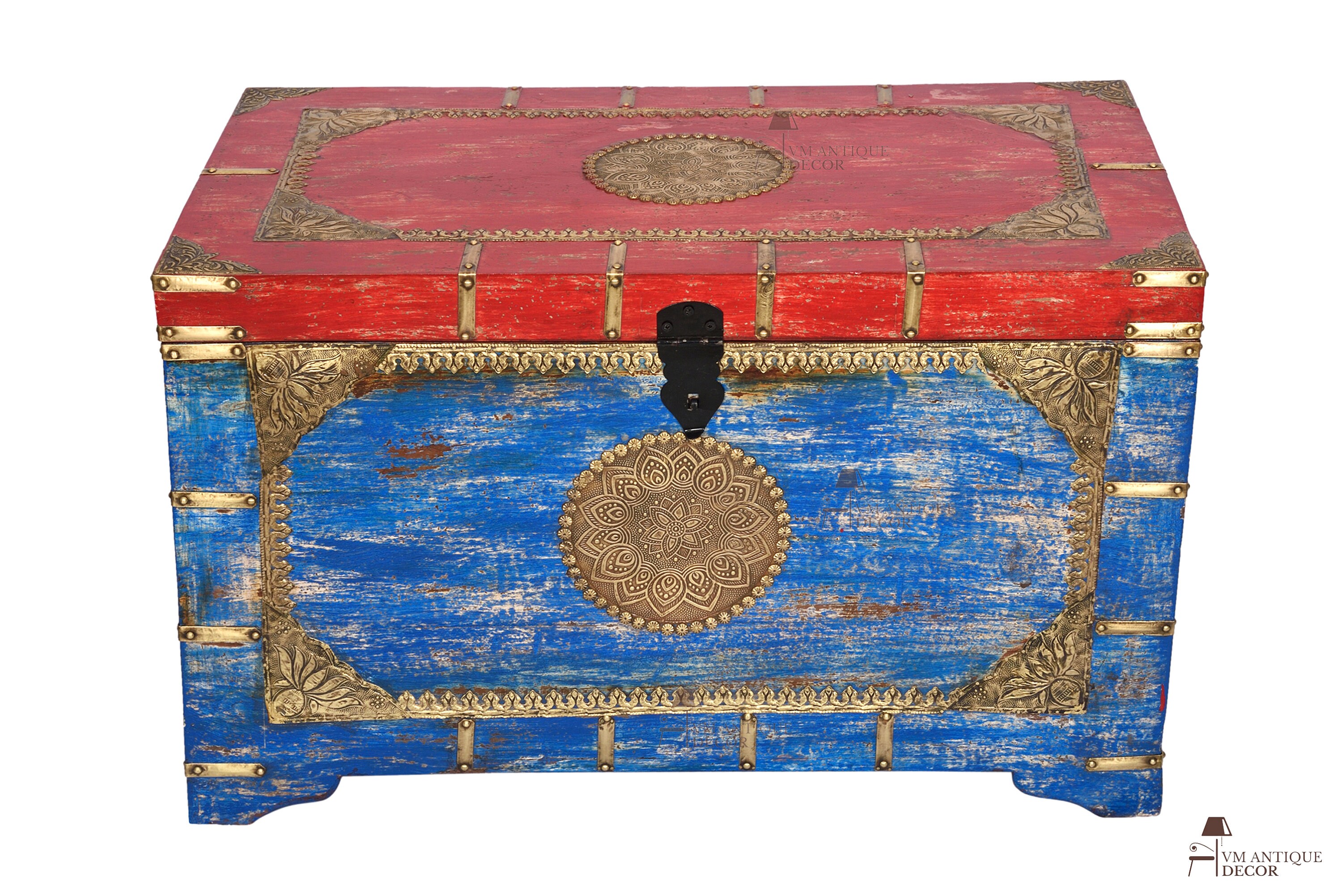 Wooden Trunk Box ,solid Wood Distage Brass Fitted Trunk Box for Home ...