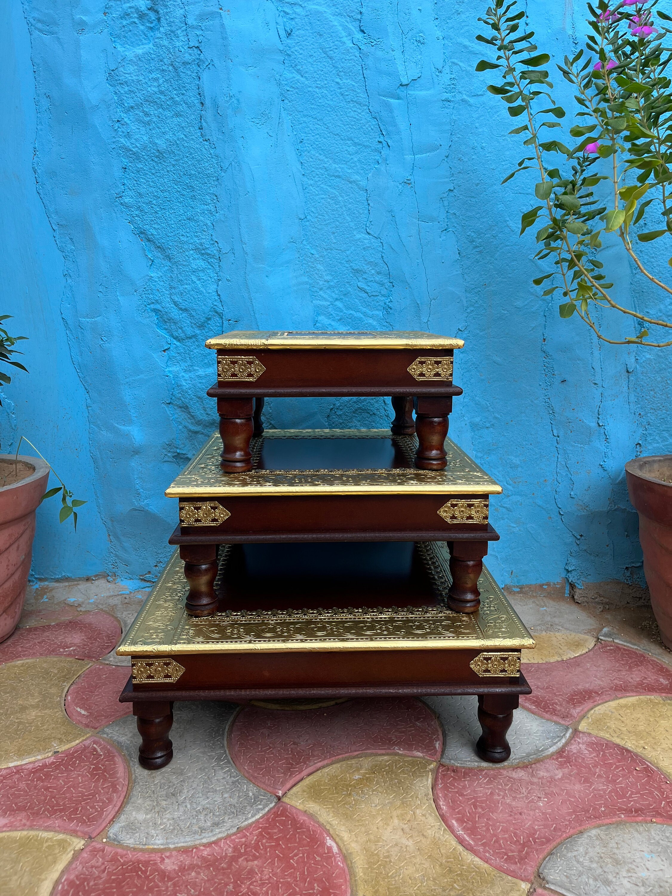 Wooden Bajot Table Indian Solid Wood Chokki Table Set of 3 - Etsy