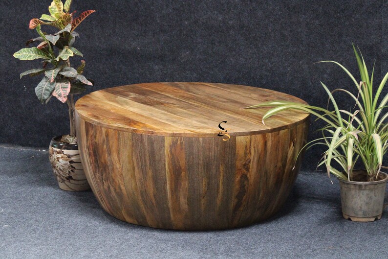 Handcrafted Solid Wood Drum Coffee Table, Boho Indian Centerpiece - Etsy