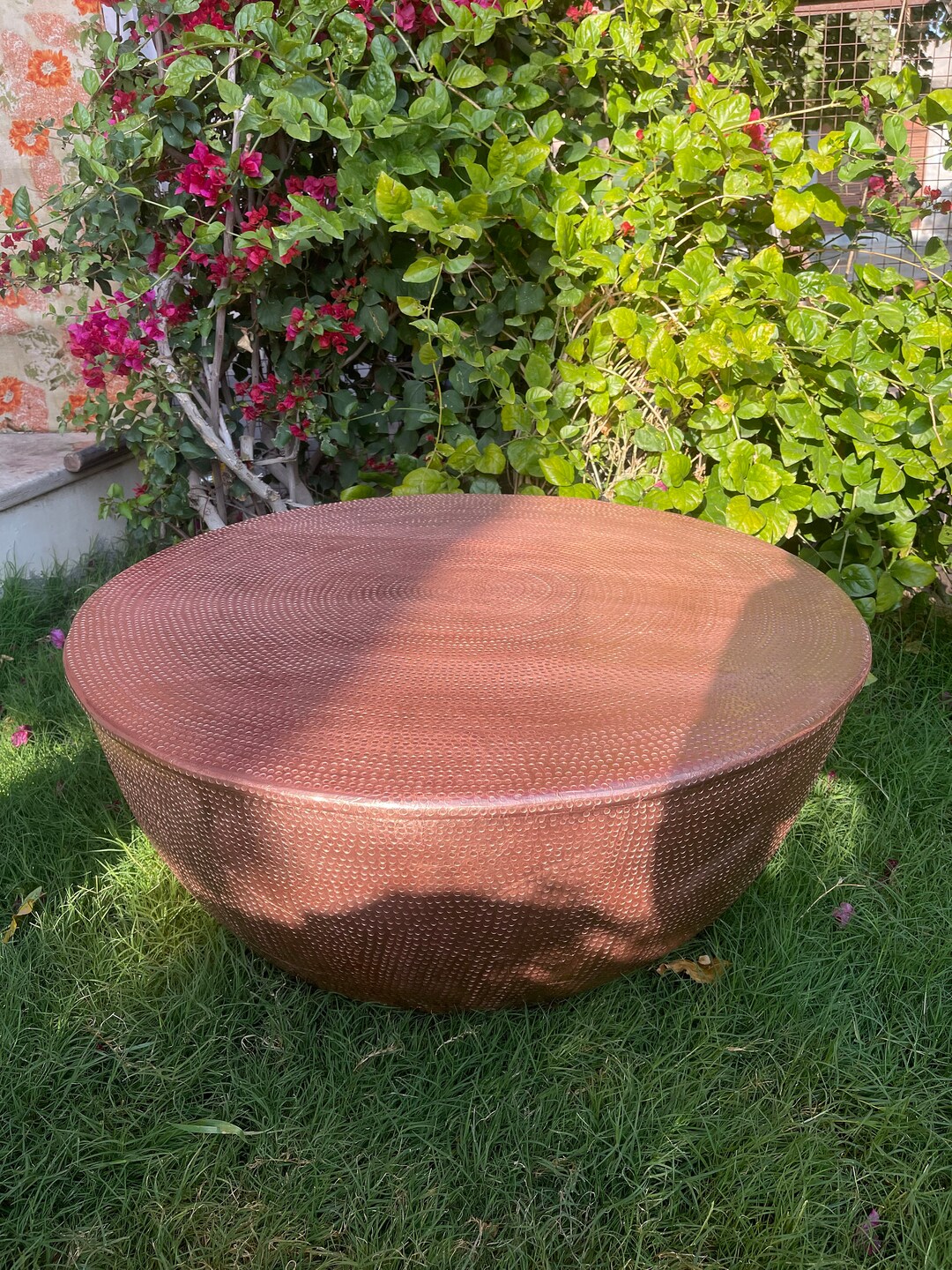Wooden Round Copper Fitted With Hammer Punch Design Coffee Table,solid ...